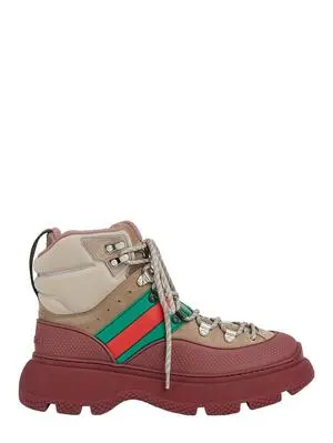 Gucci Gg Suede Lace-up Ankle Boot - Beige
