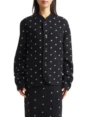 RIER Walker Floral Embroidered Wool Jacket - Black Flowers Dense