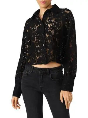 Steve Madden Jaiya Floral Guipure Lace Crop Button-up Shirt - Black