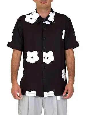 VAST Flower Patch Aqua Terra Performance Short Sleeve Button-up Shirt - Black