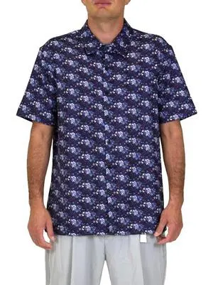 VAST Digi Floral Aqua Terra Performance Short Sleeve Button-up Shirt - Blue Multi