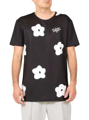 VAST Floral Print Performance T-shirt - Black