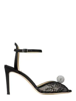 JIMMY CHOO Sacora 85 Lace Sandals With Crystal-embellished Sphere - Black