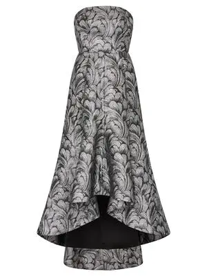 MILLY Diana Feather Jacquard Strapless Maxi Gown - Silver
