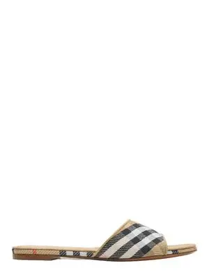Burberry Check Sloane Slides - Sand Beige