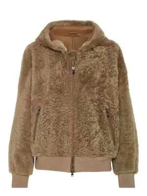 Brunello Cucinelli Hooded Shearling Jacket - Brown