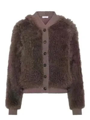 Brunello Cucinelli Long-sleeve Shearling Cardigan - Brown