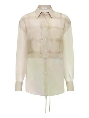 Brunello Cucinelli Embroidered Long Sleeve Shirt - Neutrals