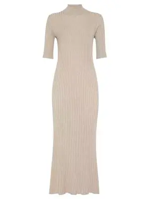 Brunello Cucinelli Mock-Neck Midi Dress Neutrals