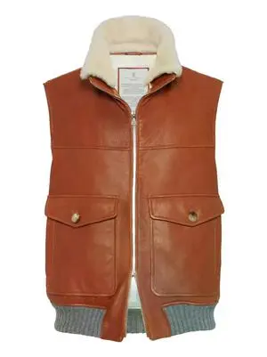 Brunello Cucinelli Shearling-collar Padded Gilet - Brown