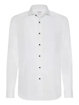 Brunello Cucinelli Pleated Tuxedo Shirt - White