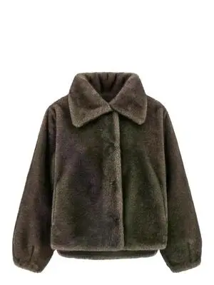 LOU ANDREA Faux Fur Jacket With Asymmetrical Hem - Brown