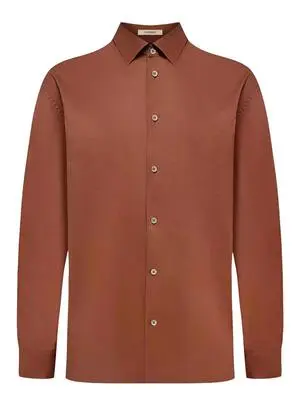 12 STOREEZ Buttoned Cotton Voile Shirt - Brown