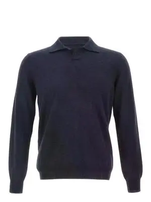 KANGRA Johnny-collar Ribbed Polo Shirt - Blue