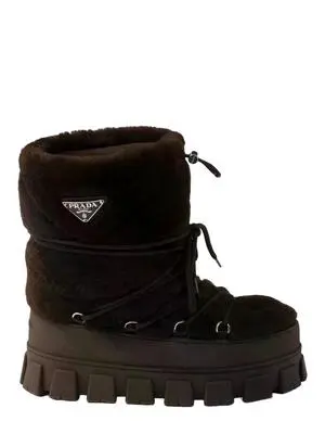 Prada Shearling Lace-up Ski Boots - Brown