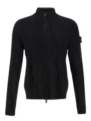 Premiata Ribbed Knit Zip-Up Cardigan Black