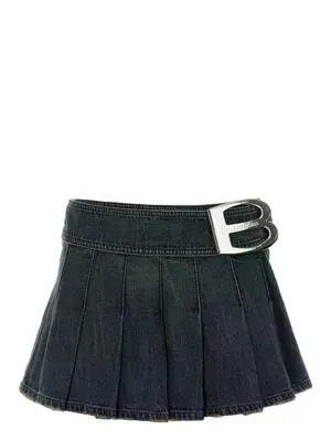 Balenciaga Pleated Denim Mini Skirt - Blue