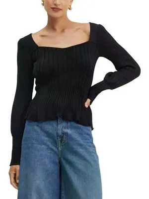 Luisa Spagnoli Ribbed Knit Peplum Sweater - Black