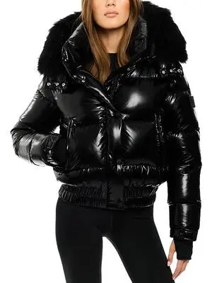 Sam. Luxe Stormi Shearling Trim Hooded Down Coat - Caviar