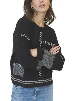 Central Park West Patchwork Cropped Sweater - Black Combo