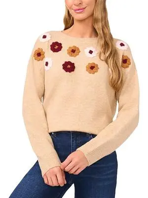 CECE DUPRAZ Embroidered Flower Sweater - Sandy Heather