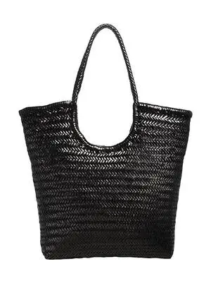 Dragon Diffusion Arched Diagonal Woven Leather Tote - Black