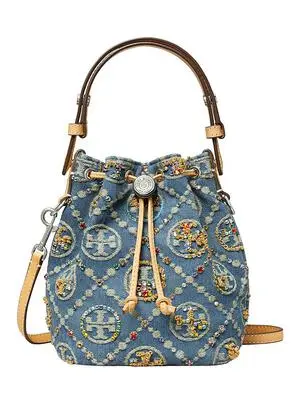 Tory Burch T Monogram Embellished Denim Bucket Bag - Boat House