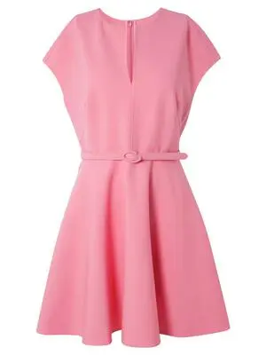 Oscar De La Renta Belted Stretch-wool Crepe Mini Dress - Pink