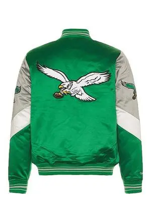 Mitchell & Ness Nfl Eagles Throw It Back Heavyweight Satin Jacket - Celtics Green