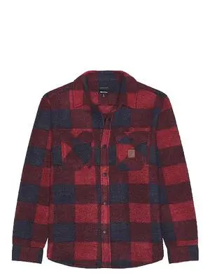 Brixton Bowery Arctic Stretch Fleece Shirt In Red - Adrenaline Rush & Mood Indigo Plaid