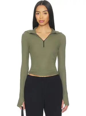 Michael Lauren Jove Long Sleeve Half Zip Top - Moss