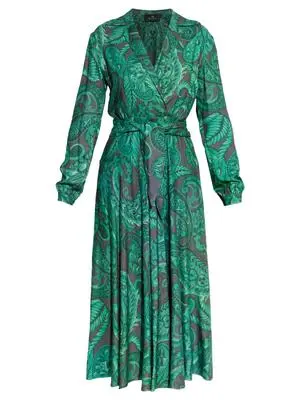 Etro Paisley-print Tie-waist Midi Day Dress - Green