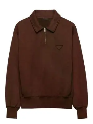 Prada Triangle-logo Half-zip Polo Shirt - Brown