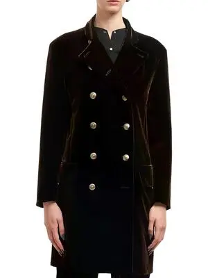 Giorgio Armani Velvet-effect Double-breasted Coat - Brown