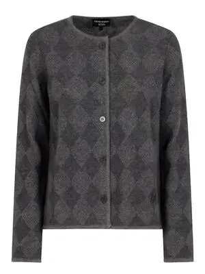 Emporio Armani Diamond-pattern Button Cardigan - Grey