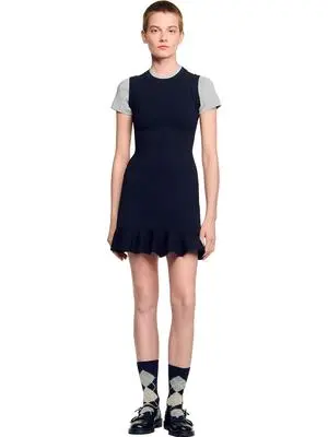 Sandro 2-in-1 Mini Knit Dress - Navy Blue