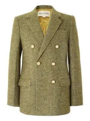 Valentino Garavani Double-breasted Wool-blend Bouclé Blazer - Green