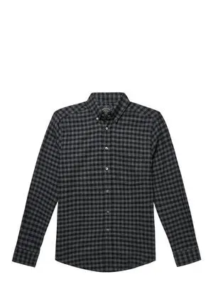 Portuguese Flannel Roca Button-down Collar Checked Cotton-flannel Shirt - Gray