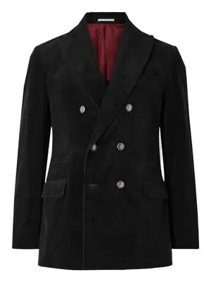 Brunello Cucinelli Double-breasted Cotton-blend Corduroy Suit Jacket - Black