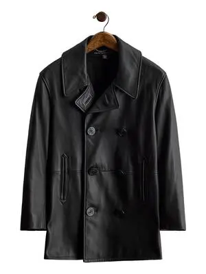 Ralph Lauren C. 1995 Leather Pea Coat - Brown