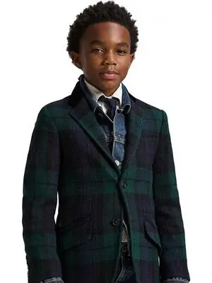 Ralph Lauren Plaid Wool Tweed Suit Jacket Black