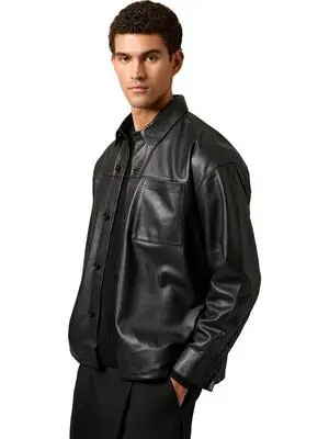 REISS Fletcher Monogram Embossed Leather Relaxed-fit Jacket - Black