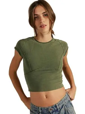 Free People Free People We The Free Protagonist Cropped Cap Sleeve Tee Rustic Basil