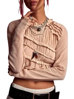 Free People Ruched Long Sleeve Top - Pink Sand