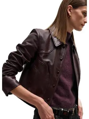 ME+EM Curved Seam Leather Jacket - Bordeaux