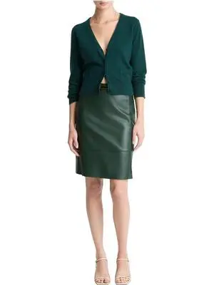 Vince Leather Flared Knee Skirt - Green / Floral