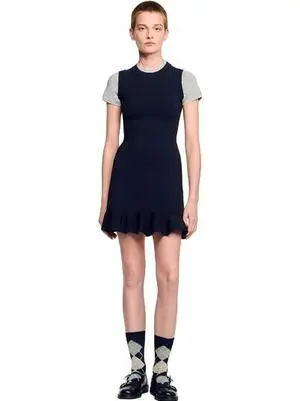 Sandro 2-in-1 Mini Knit Dress - Blue / Navy