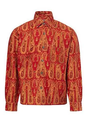 KARTIK RESEARCH Block Printed Silk Shirt - Orange Red