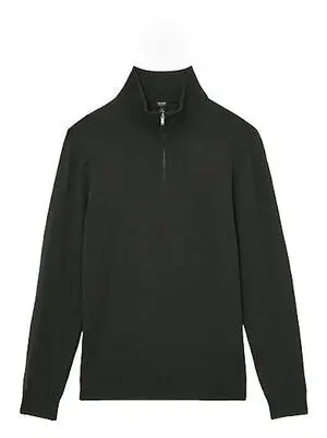 REISS Half-zip Merino Wool Jumper - Dark Military Green