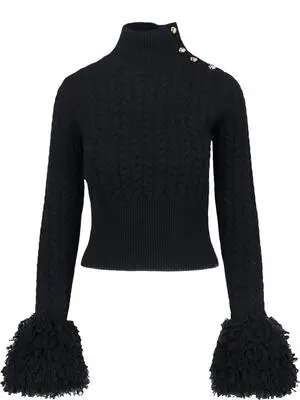 Patou Wool And Cashmere Fringed Sweater - Black